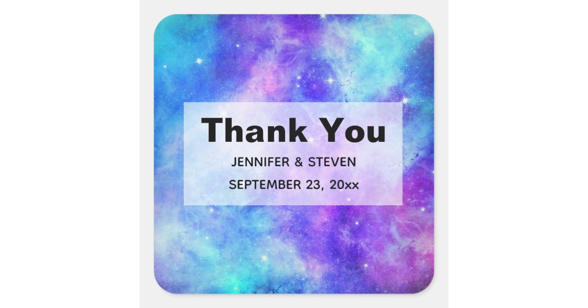 Purple and Blue Galaxy Space Wedding Thank You Square Sticker | Zazzle