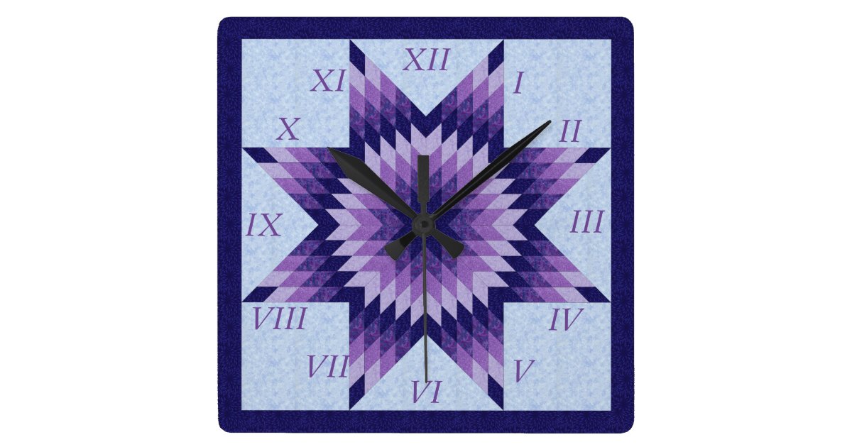 Purple and Blue Lone Star Quilt Design Square Wall Clock | Zazzle.com
