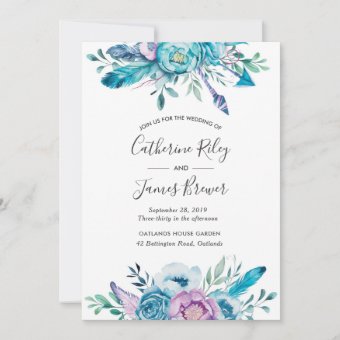 Purple and blue spring floral Wedding invitation | Zazzle