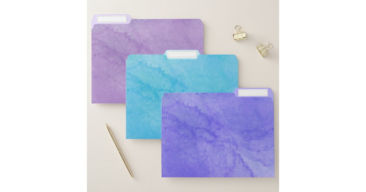 Purple and Blue Watercolor file folders | Zazzle
