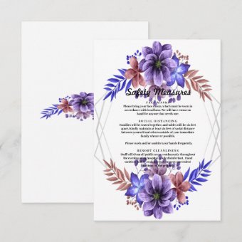 Purple And Blue Watercolor Floral Safety Measures Enclosure Card | Zazzle