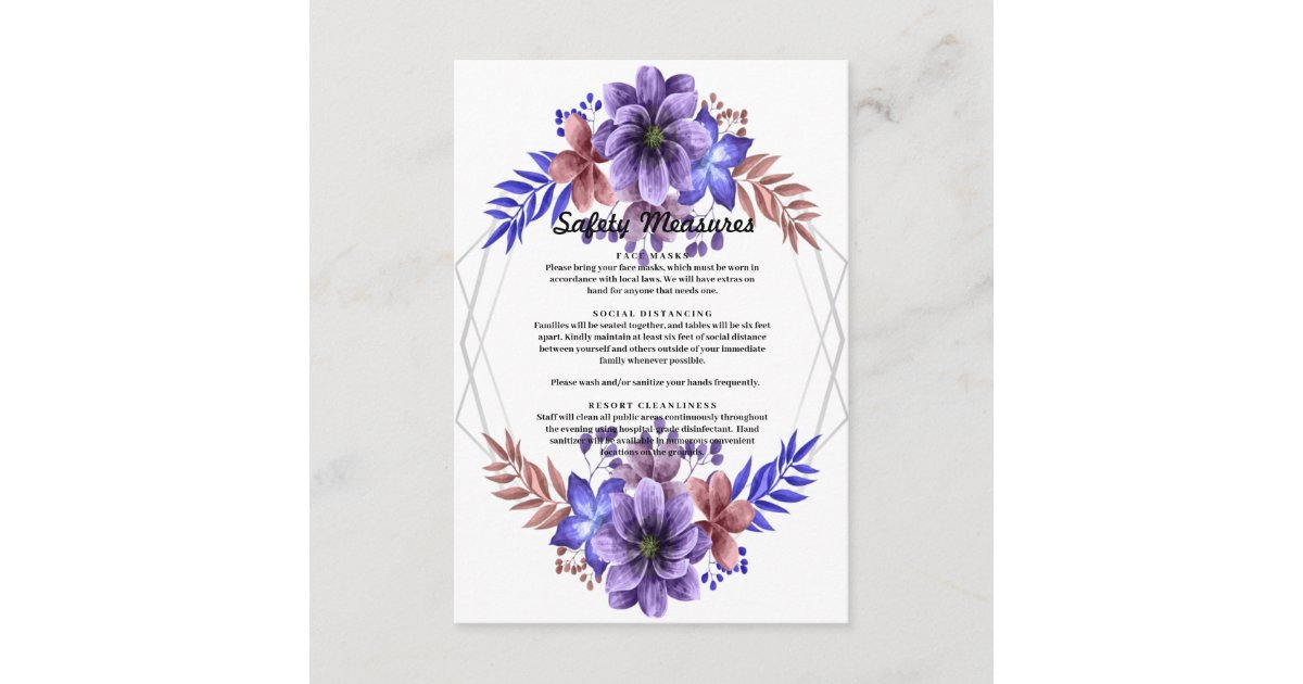 Purple And Blue Watercolor Floral Safety Measures Enclosure Card | Zazzle