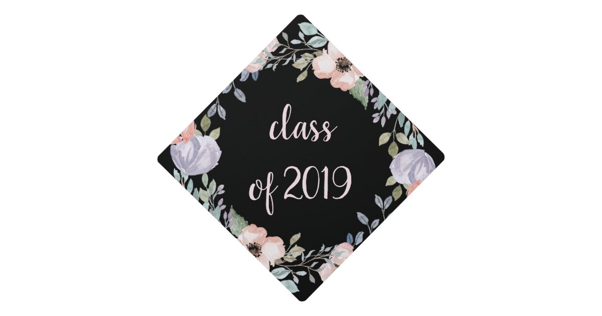 Purple and Blush Floral on Black | Class of 2019 Graduation Cap Topper ...