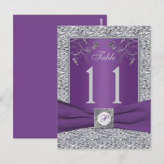 Purple and FAUX Silver Foil Table Number Card | Zazzle