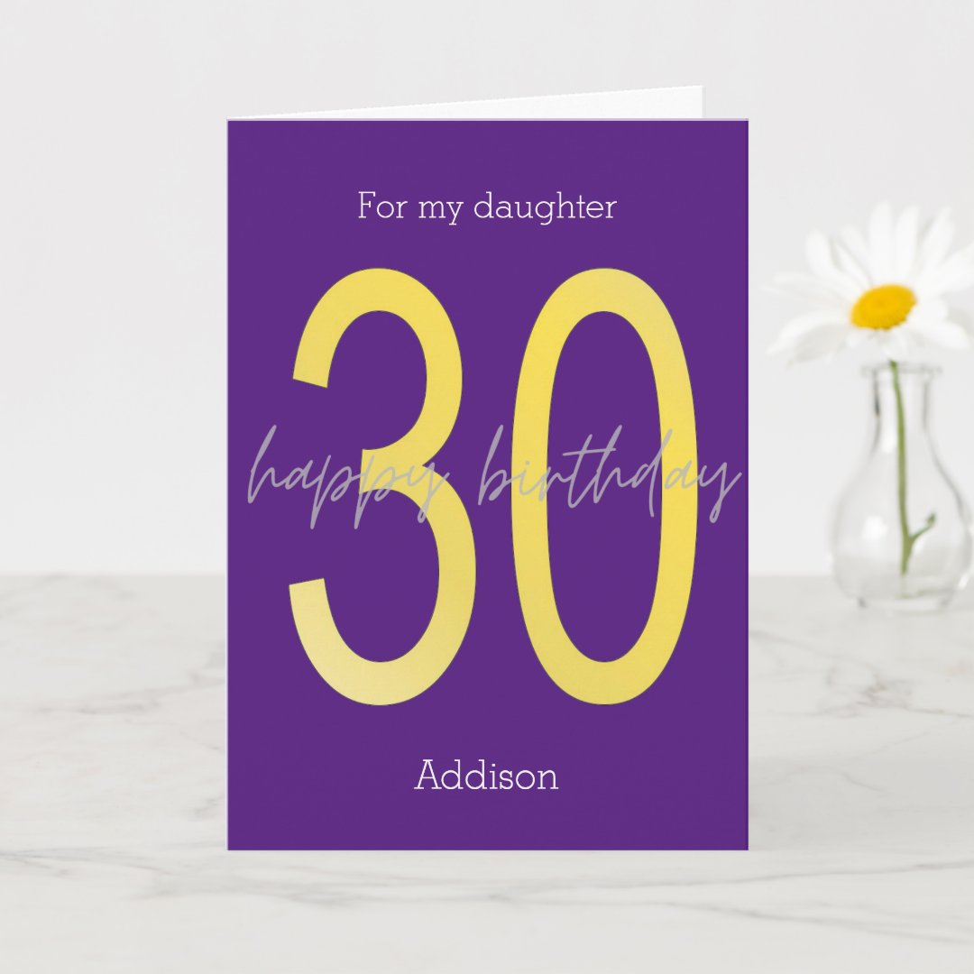 Purple and Gold 30th Birthday Card | Zazzle