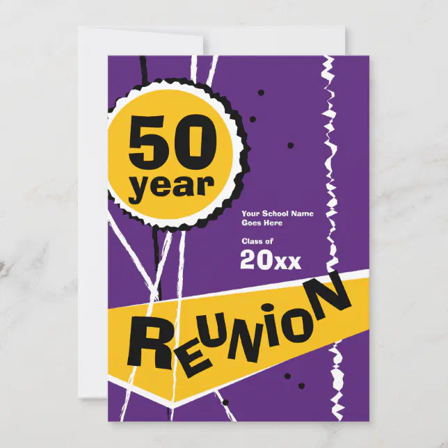 Purple and Gold 50 Year Class Reunion Invitation | Zazzle