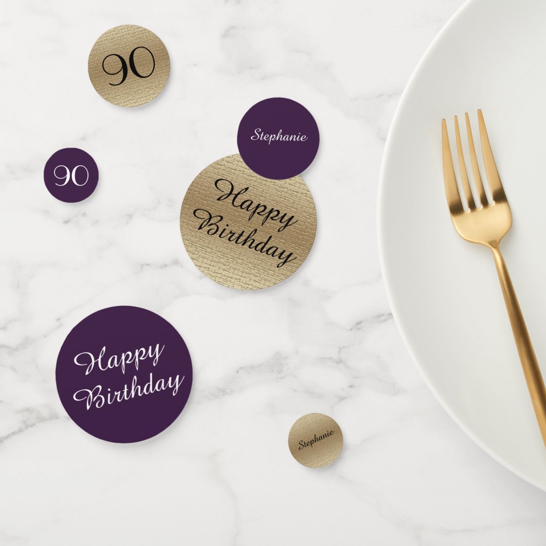 Purple and Gold 90th Birthday Table Decoration Confetti | Zazzle