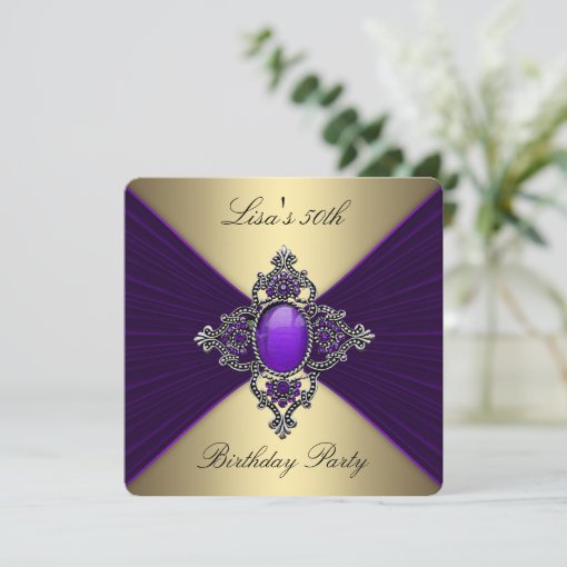 Purple and Gold Birthday Party Invitation | Zazzle