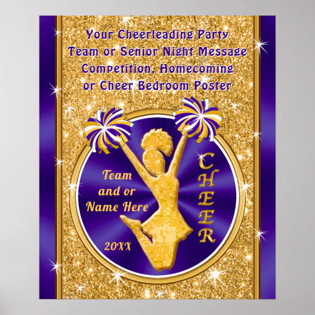 Purple and Gold Cheerleading Posters, Any Occasion Poster | Zazzle