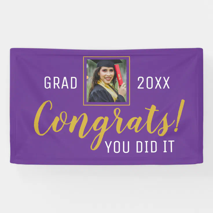 Purple And Gold Congrats You Did It Grad 2020 Banner | Zazzle