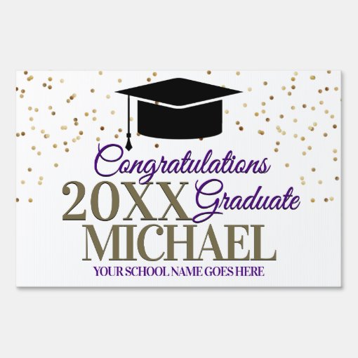 Purple and Gold Congratulations Graduate Sign | Zazzle