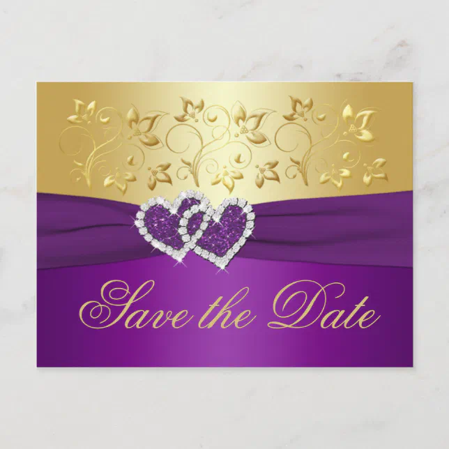 Purple and Gold Floral Save the Date Card | Zazzle
