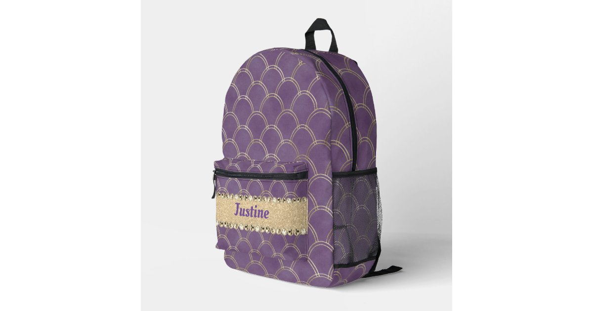 Purple and Gold Foil Diamond Bling Personalized Printed Backpack | Zazzle