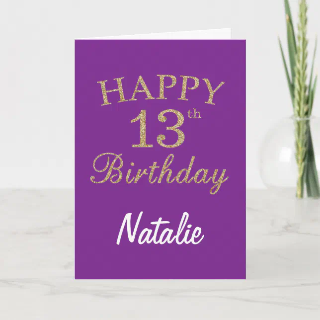 Purple and Gold Glitter 13th Birthday Card | Zazzle