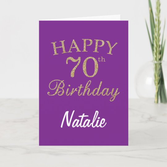 Purple and Gold Glitter 70th Birthday Card | Zazzle.com