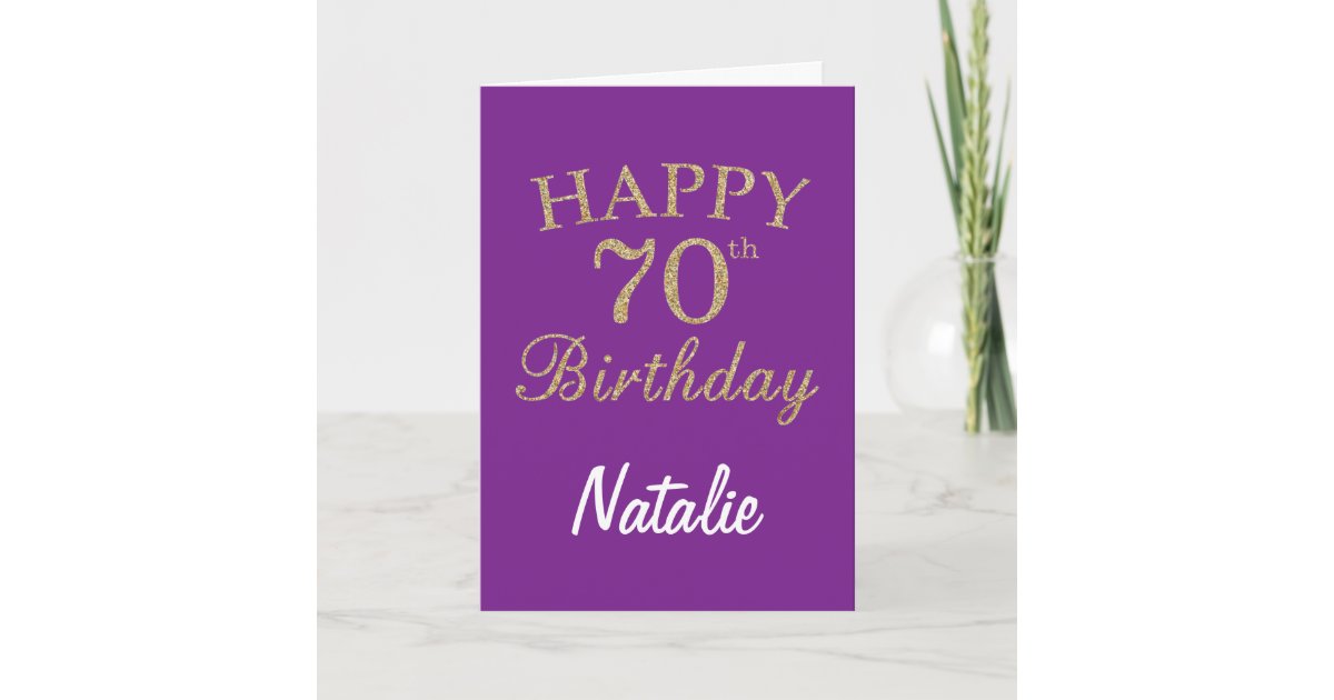 Purple and Gold Glitter 70th Birthday Card | Zazzle