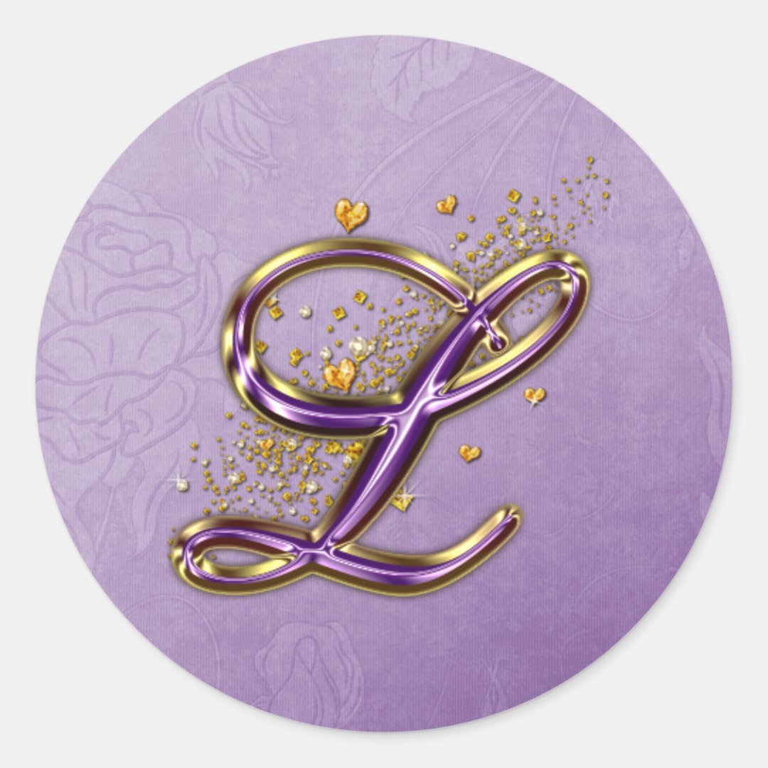 Purple and Gold Glitter Monogram L Sticker | Zazzle