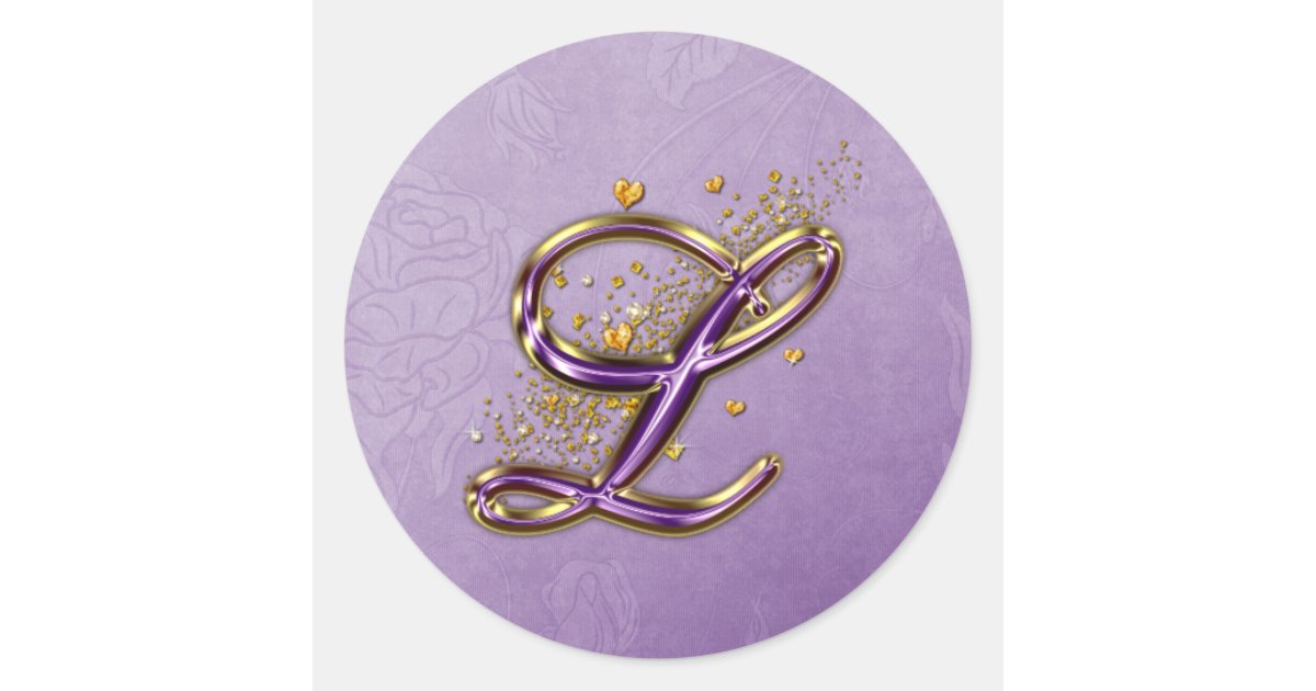 Purple and Gold Glitter Monogram L Sticker | Zazzle