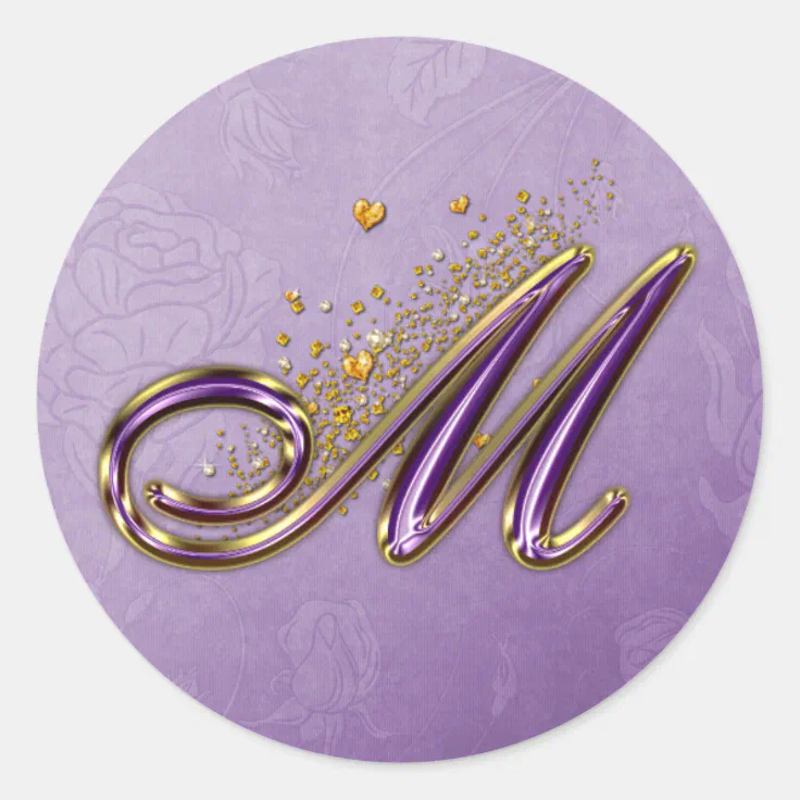 Purple and Gold Glitter Monogram M Sticker | Zazzle