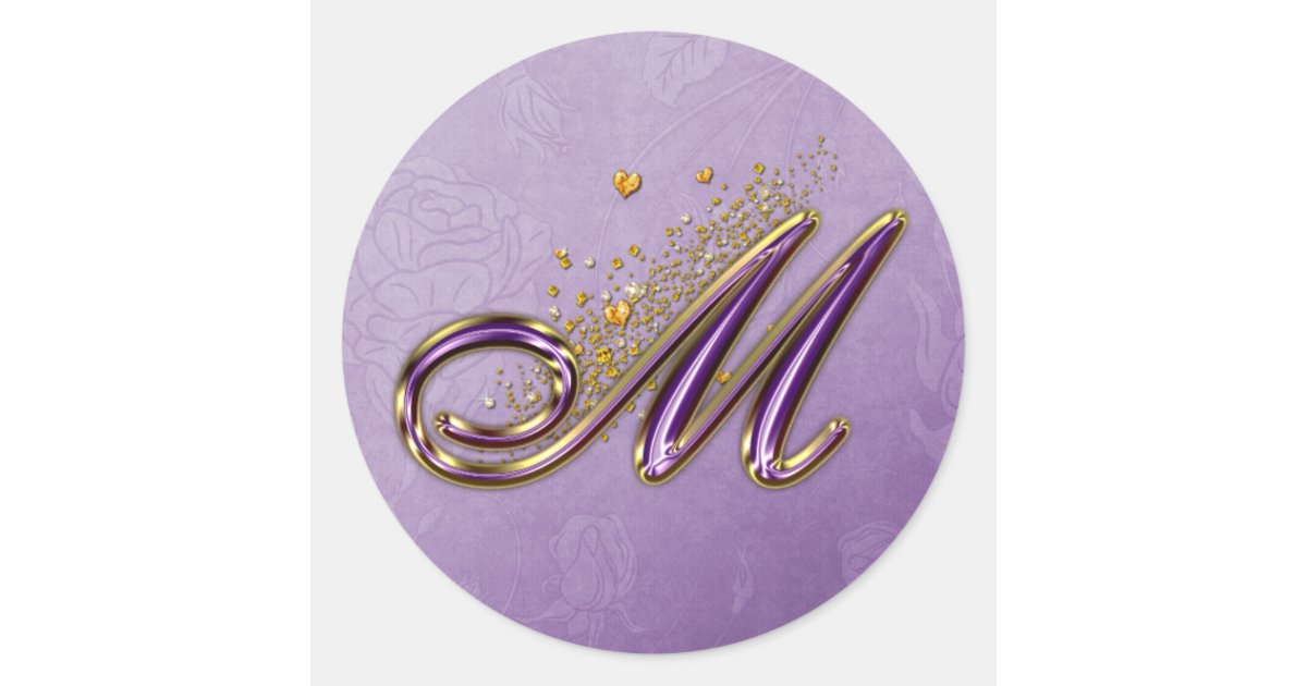 Purple and Gold Glitter Monogram M Sticker | Zazzle