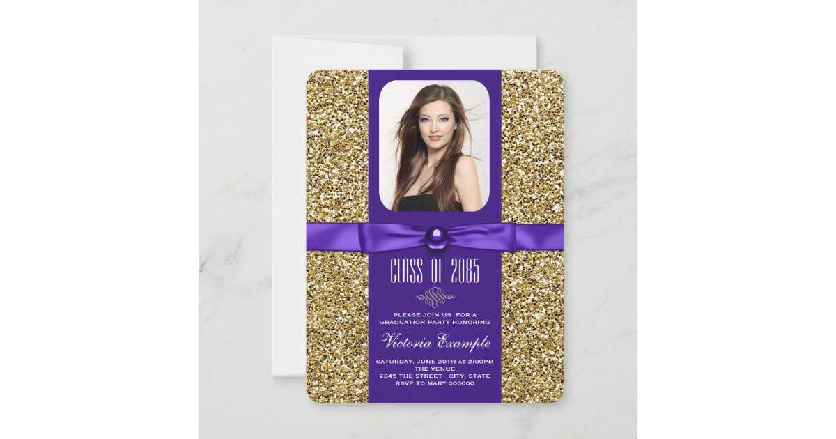 Purple and Gold Graduation Announcements | Zazzle
