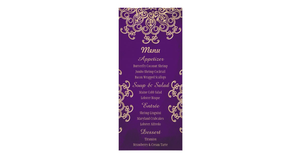 Purple and Gold Indian Style Menu Cards | Zazzle.com