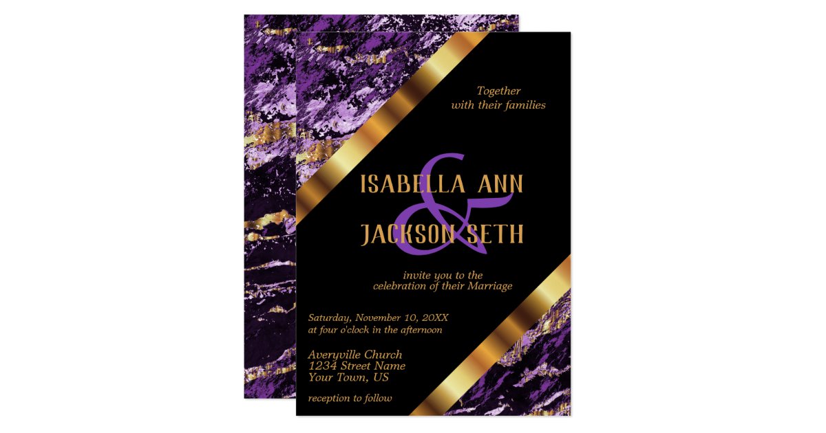 Purple and Gold Marble Invitation | Zazzle.com