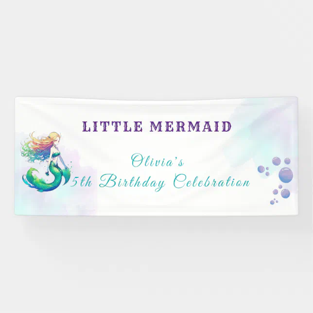 Purple and Gold Mermaid Birthday under the Sea Banner | Zazzle