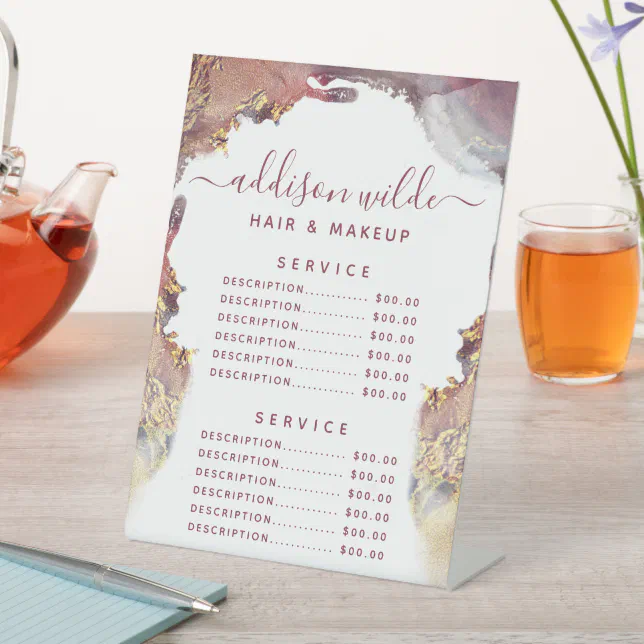 Purple And Gold Modern Liquid Ink Service Price Pedestal Sign | Zazzle