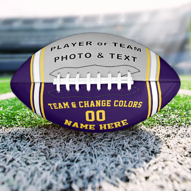 Purple and Gold Personalized Football with Picture | Zazzle