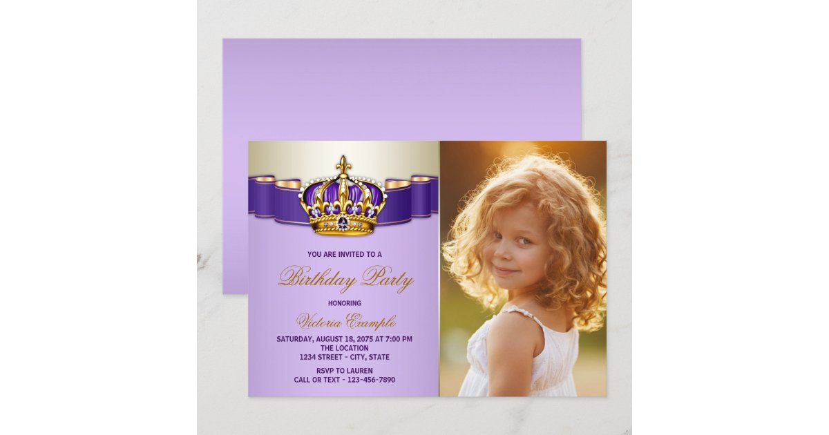 Purple and Gold Princess Birthday Party Invitation | Zazzle