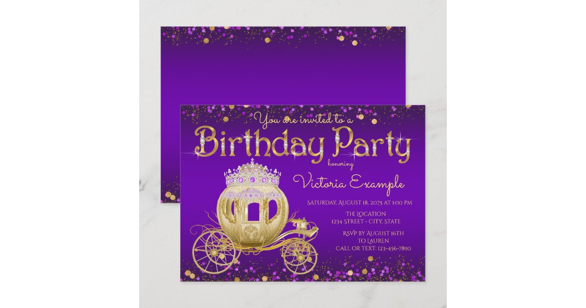 Purple and Gold Princess Birthday Party Invitation | Zazzle