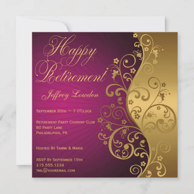 Purple and Gold Retirement Party Invitation | Zazzle
