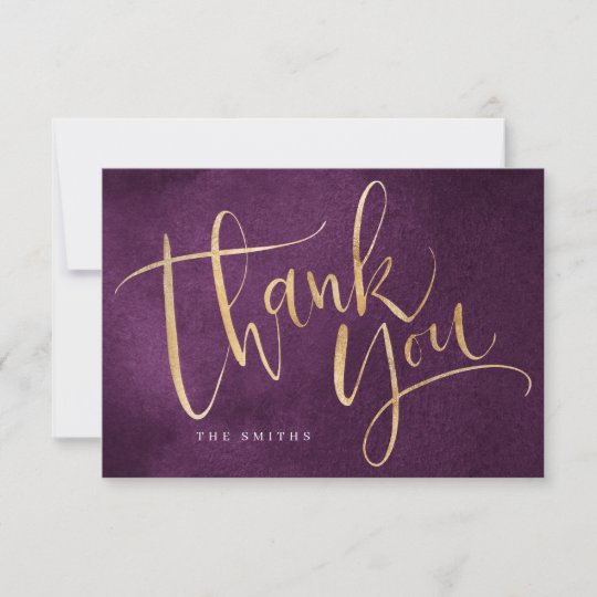 purple and gold simple modern Calligraphy Thank You Card | Zazzle.com