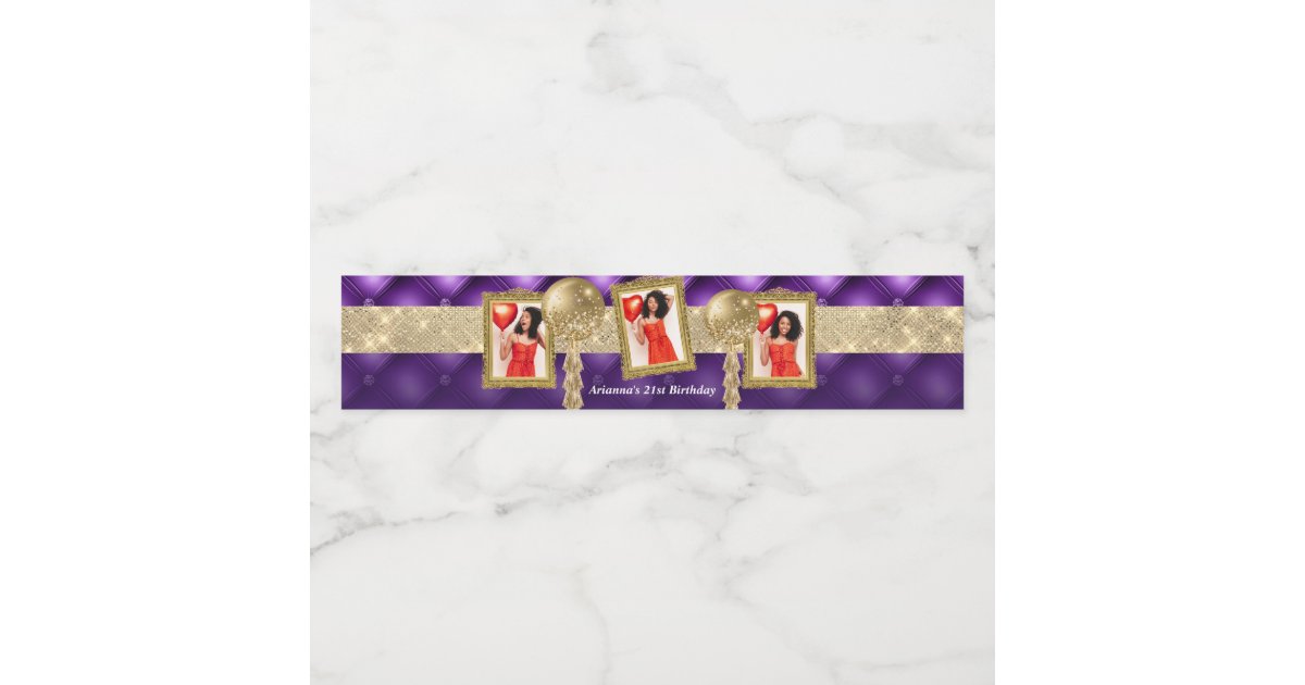 Purple and Gold Water Label with Pictures | Zazzle