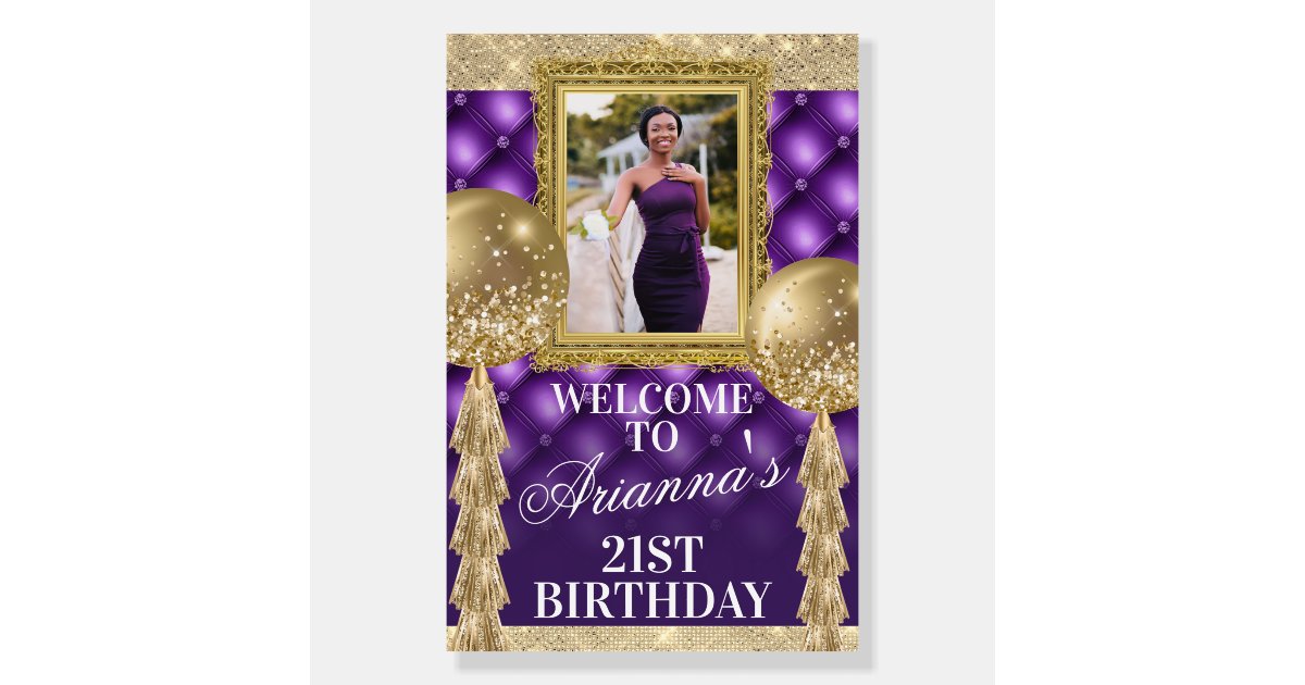 Purple and Gold Welcome Sign with Picture | Zazzle