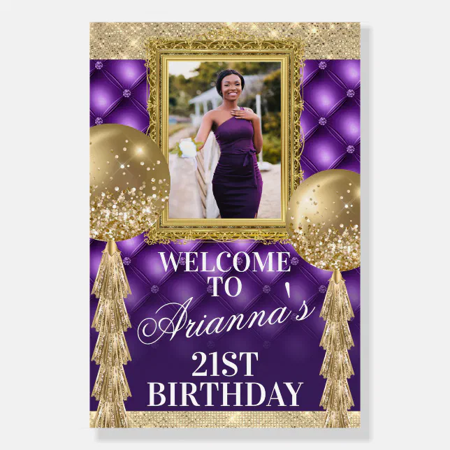 Purple and Gold Welcome Sign with Picture | Zazzle