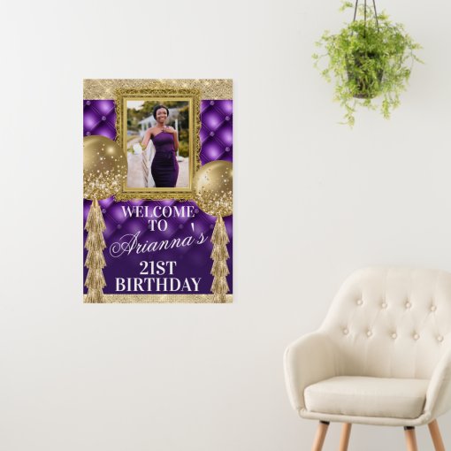 Purple and Gold Welcome Sign with Picture | Zazzle