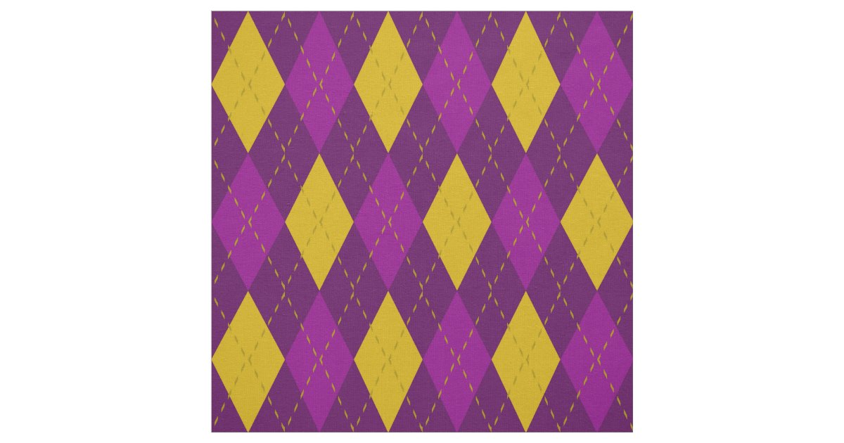 Purple and Gold Yellow Argyle Pattern Fabric | Zazzle