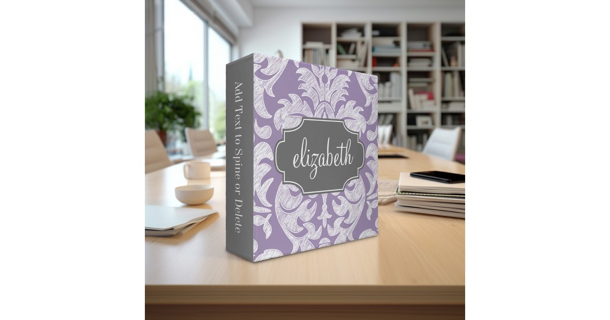Purple and Gray Vintage Damask Pattern Monogram Binder | Zazzle