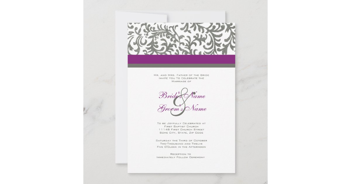 Purple and Gray Wedding Invitation | Zazzle
