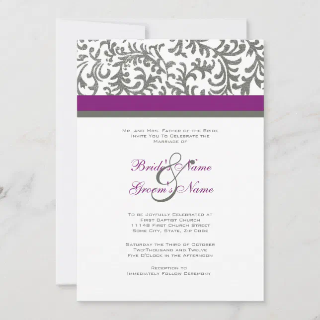 Purple and Gray Wedding Invitation | Zazzle
