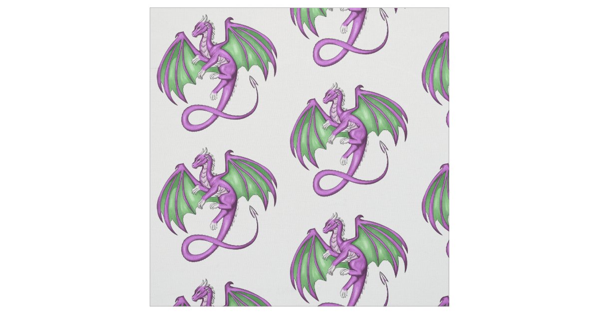 Purple and Green Dragon Fabric | Zazzle