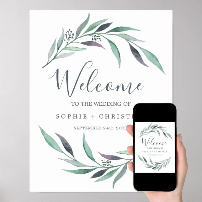 Purple and Green Eucalyptus Welcome Wedding Poster | Zazzle