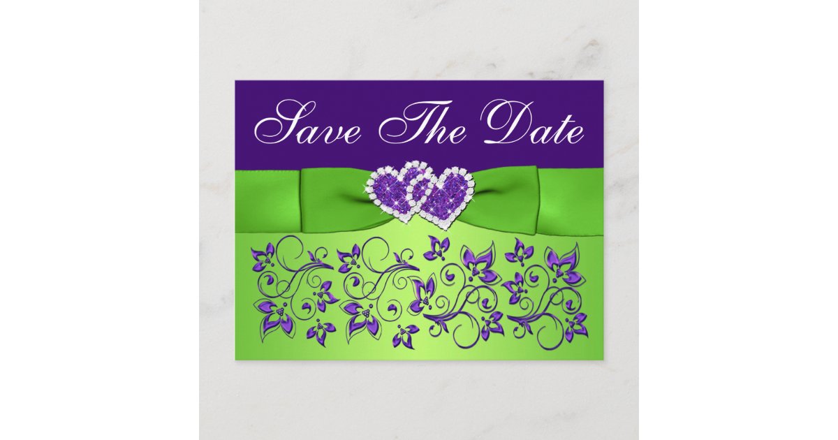 Purple and Green Floral Save the Date Postcard | Zazzle