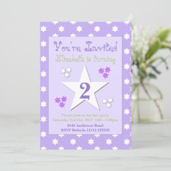 Purple and lilac with stars birthday party invitation | Zazzle