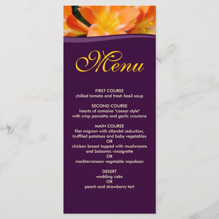 Purple and Orange Dinner Menu | Zazzle.com