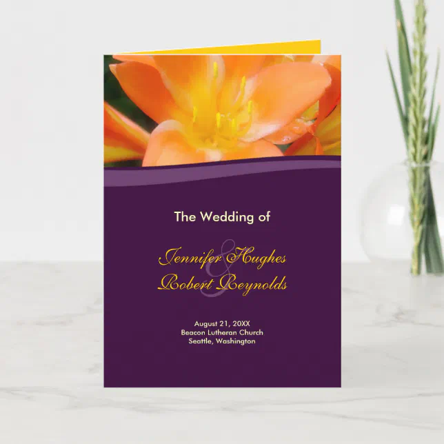 Purple and Orange Wedding Program Card | Zazzle