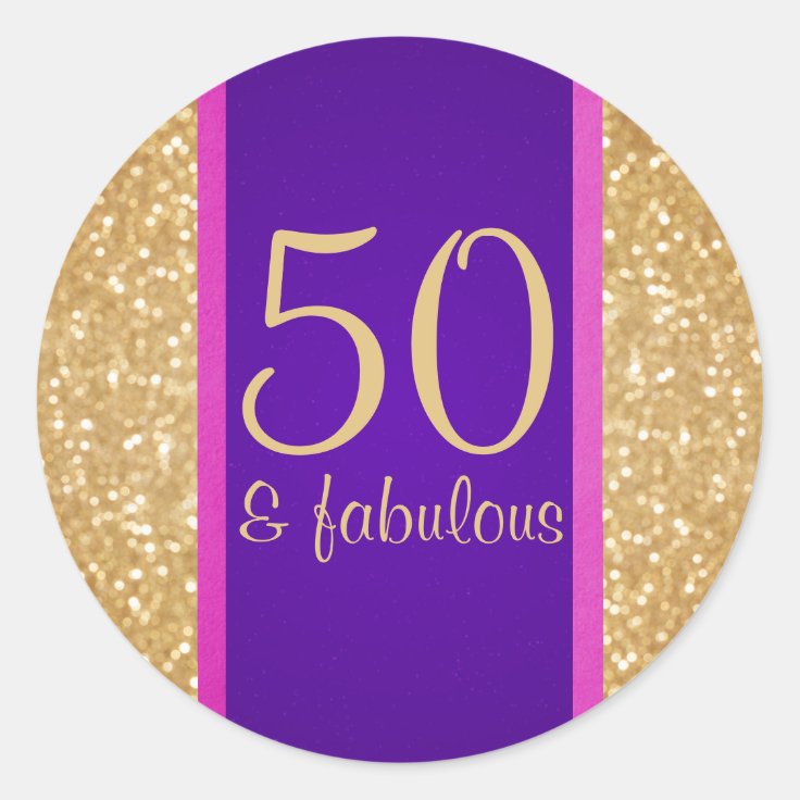 Purple and Pink 50 & Fabulous 50th Birthday Classic Round Sticker | Zazzle