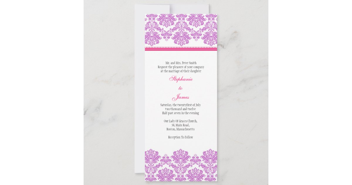 Purple and Pink Damask Wedding Invitation | Zazzle